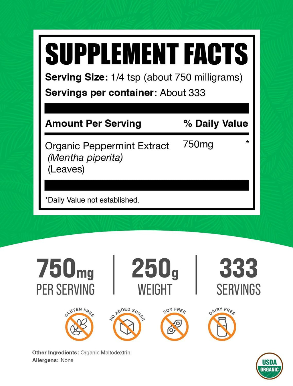750mg peppermint extract per serving