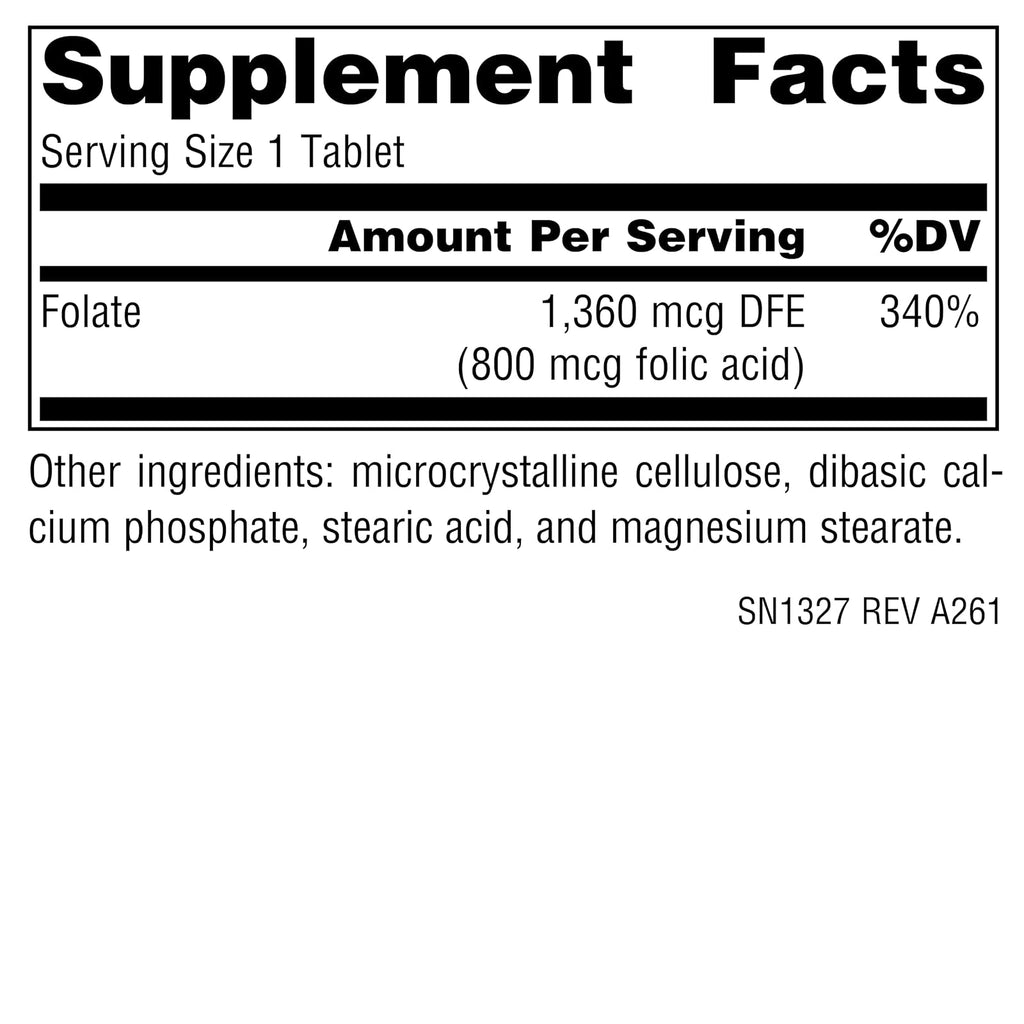 800 mcg vegetarian folate supplement