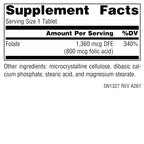 800 mcg vegetarian folate supplement