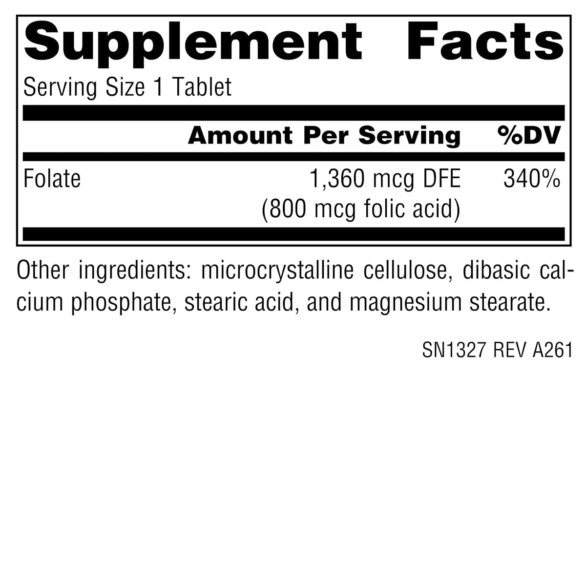 800 mcg vegetarian folate supplement