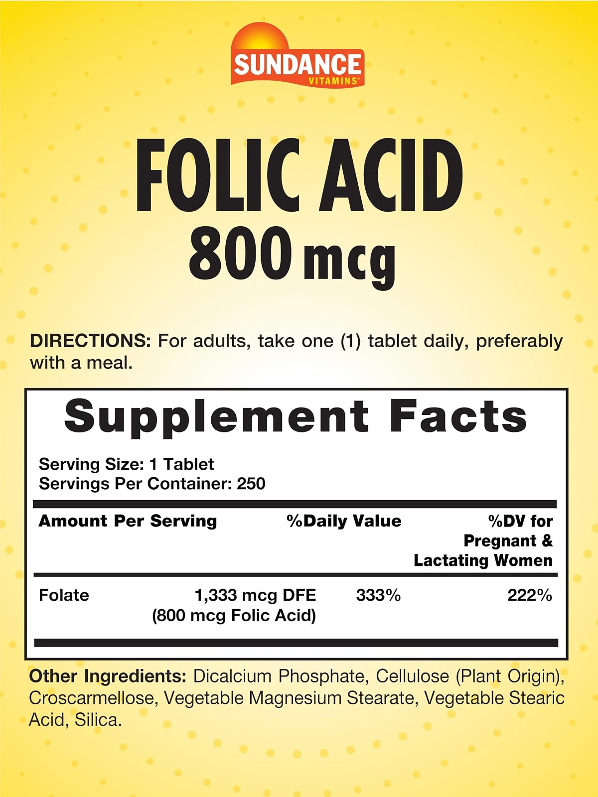 800 mcg vegetarian folic acid supplement