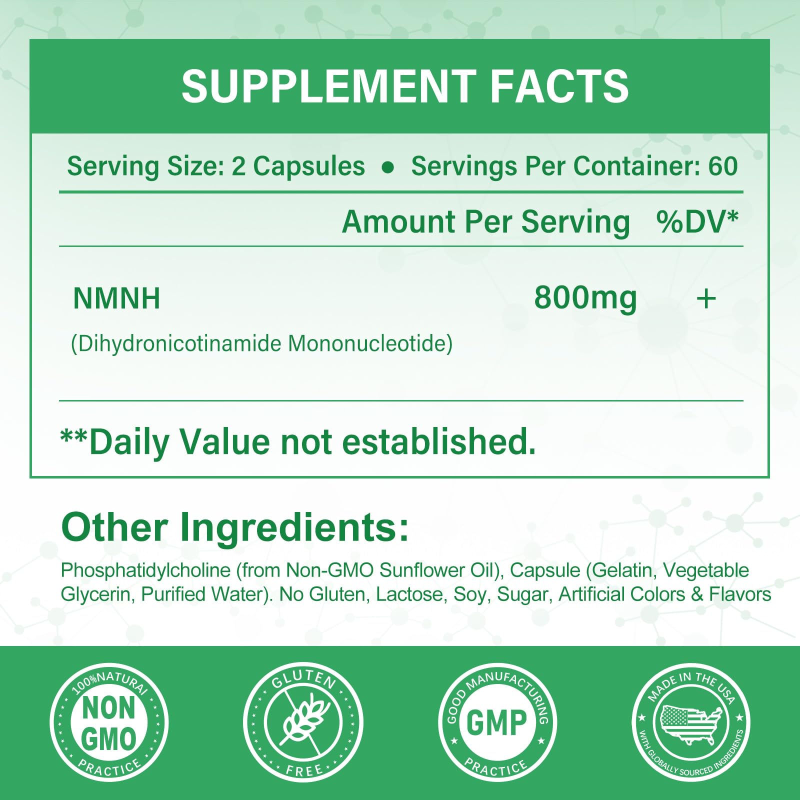 800 mg dihydronicotinamide supplement
