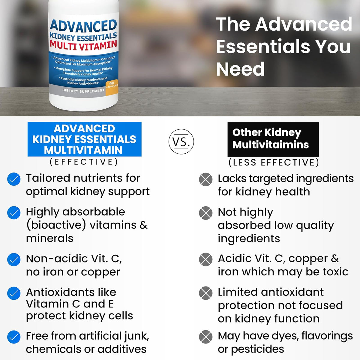90 capsules of Advanced Kidney Essentials multivitamin