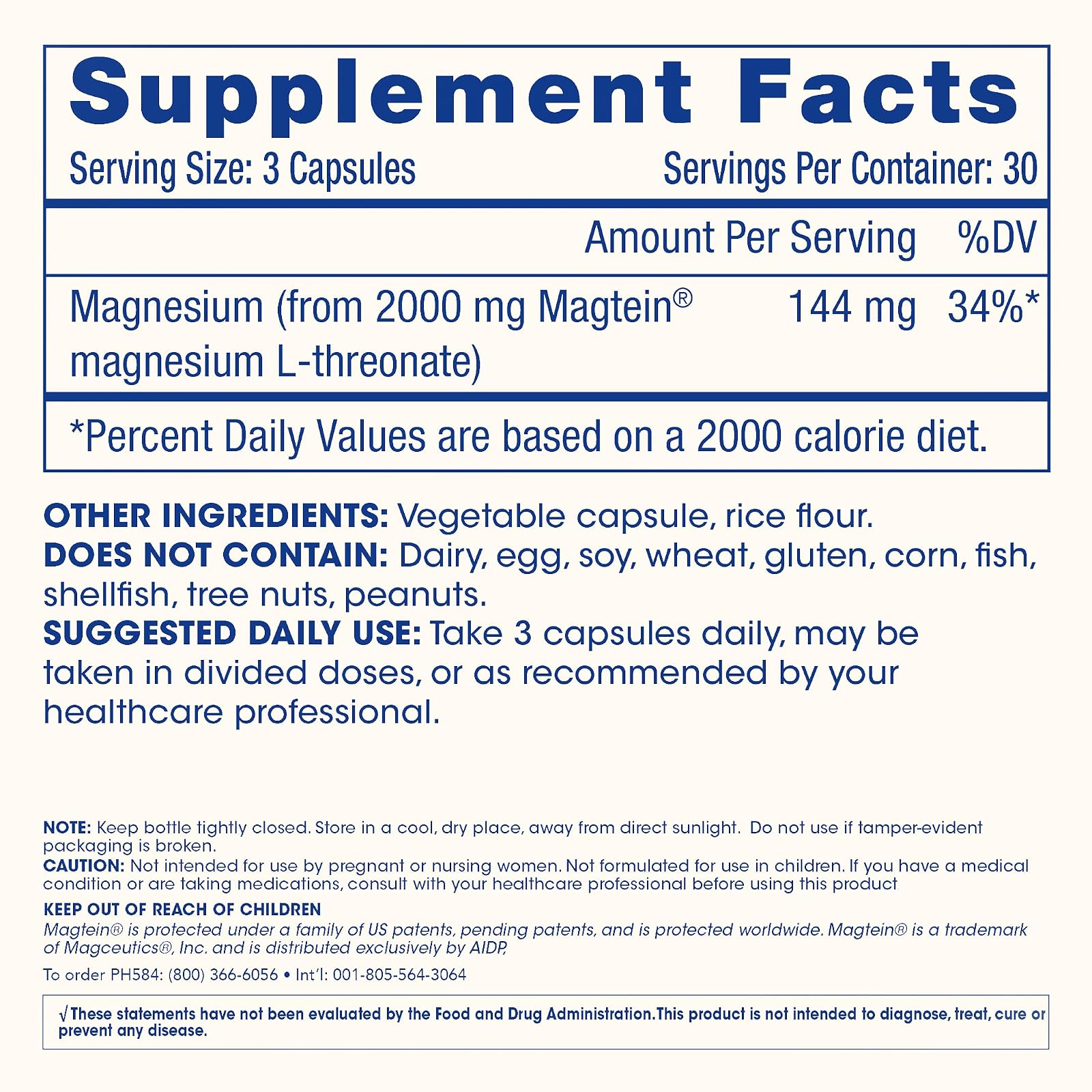 90 capsules of magnesium L-Threonate