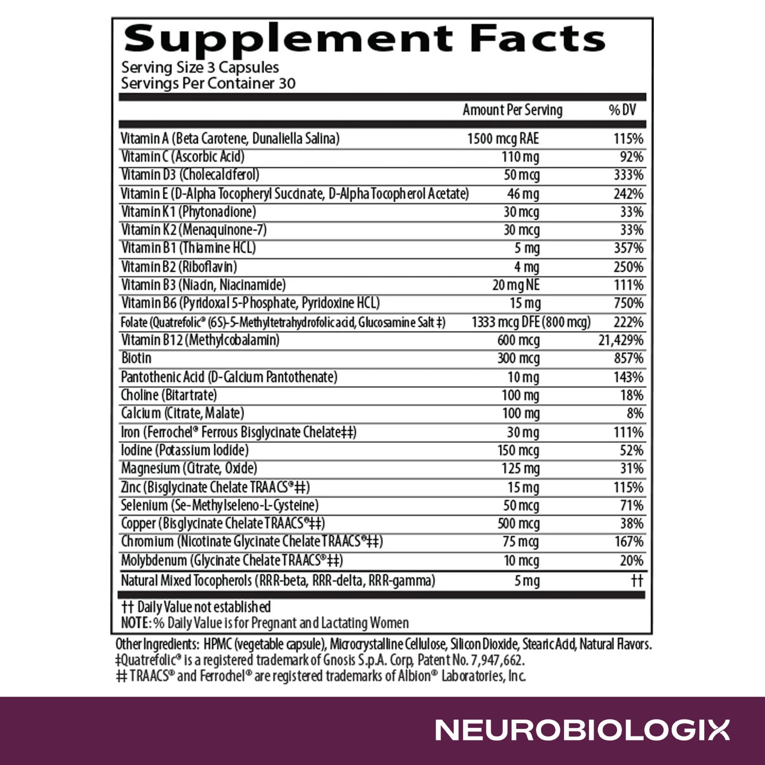 90 capsules of prenatal nutrition