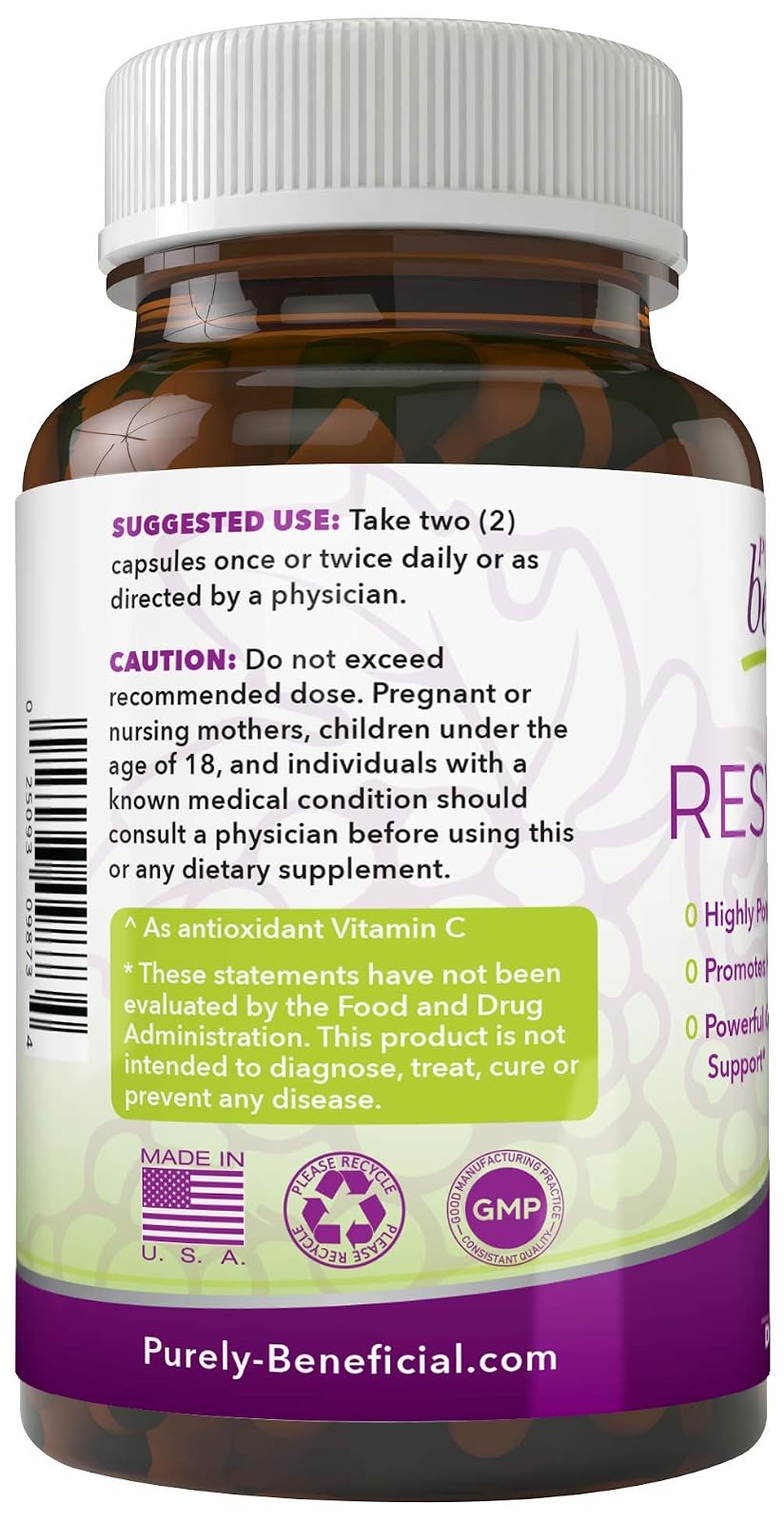 90 capsules of PURELY beneficial Resveratrol