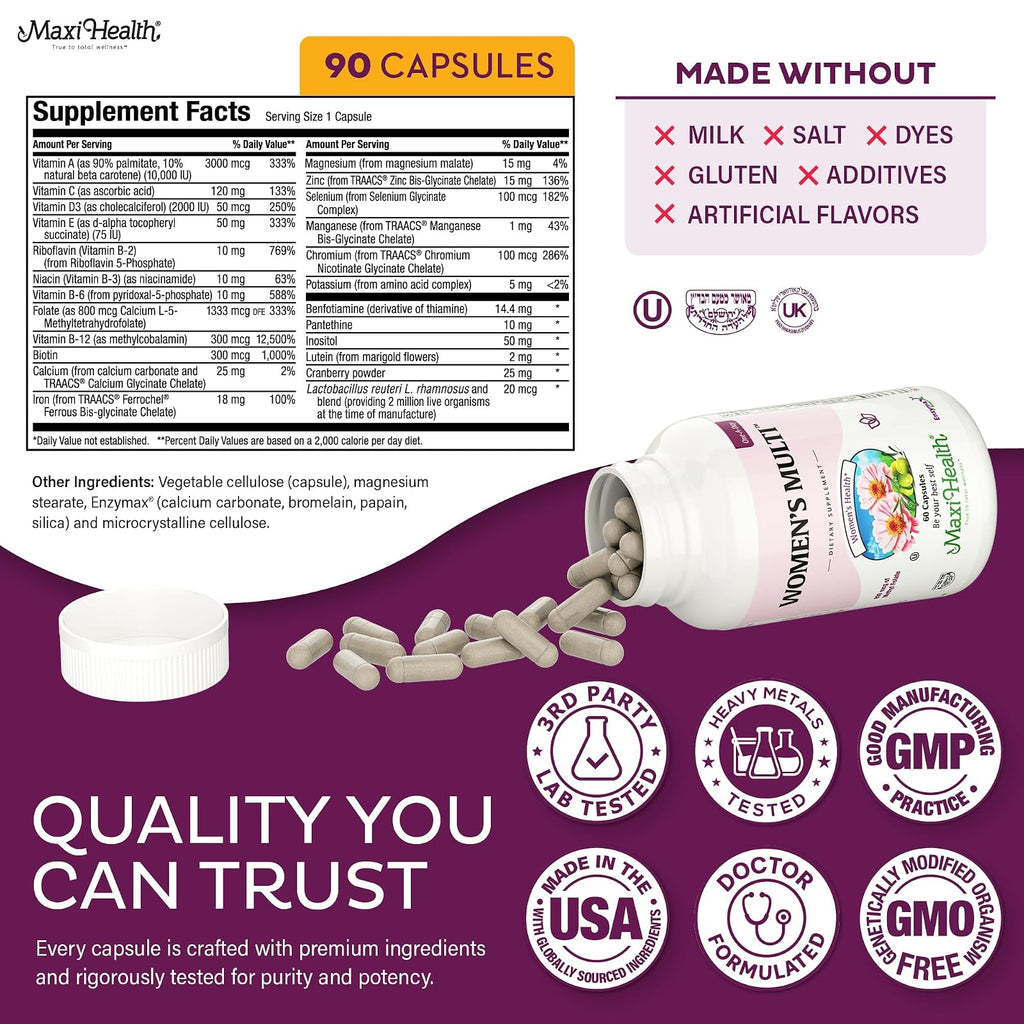 90 capsules of women's multivitamins