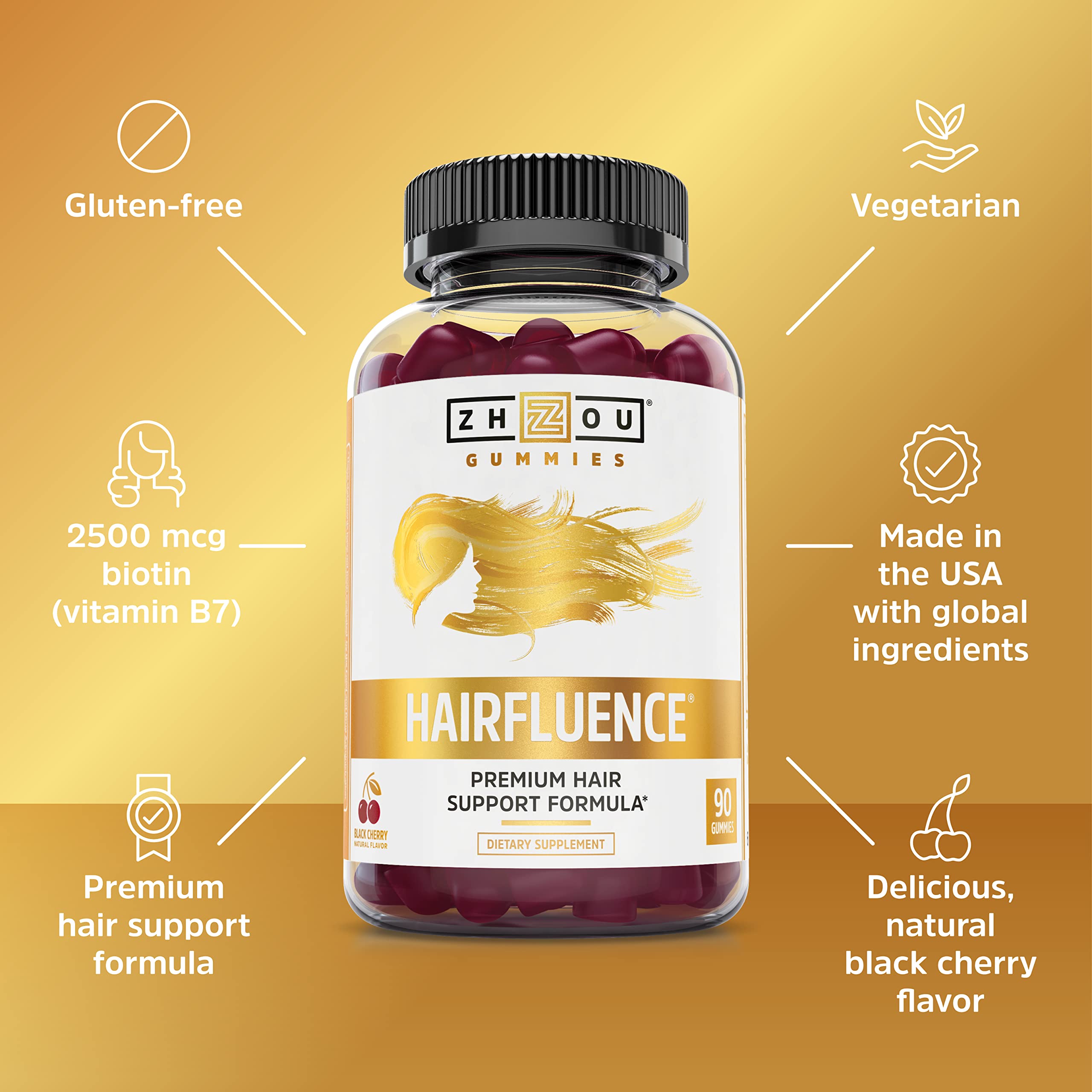 90 count hairfluence gummies for long-lasting supply