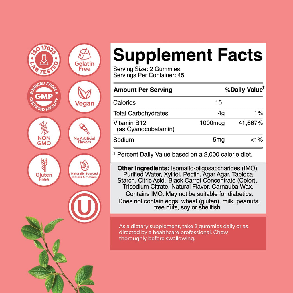 90 count vitamin B12 gummies for daily use