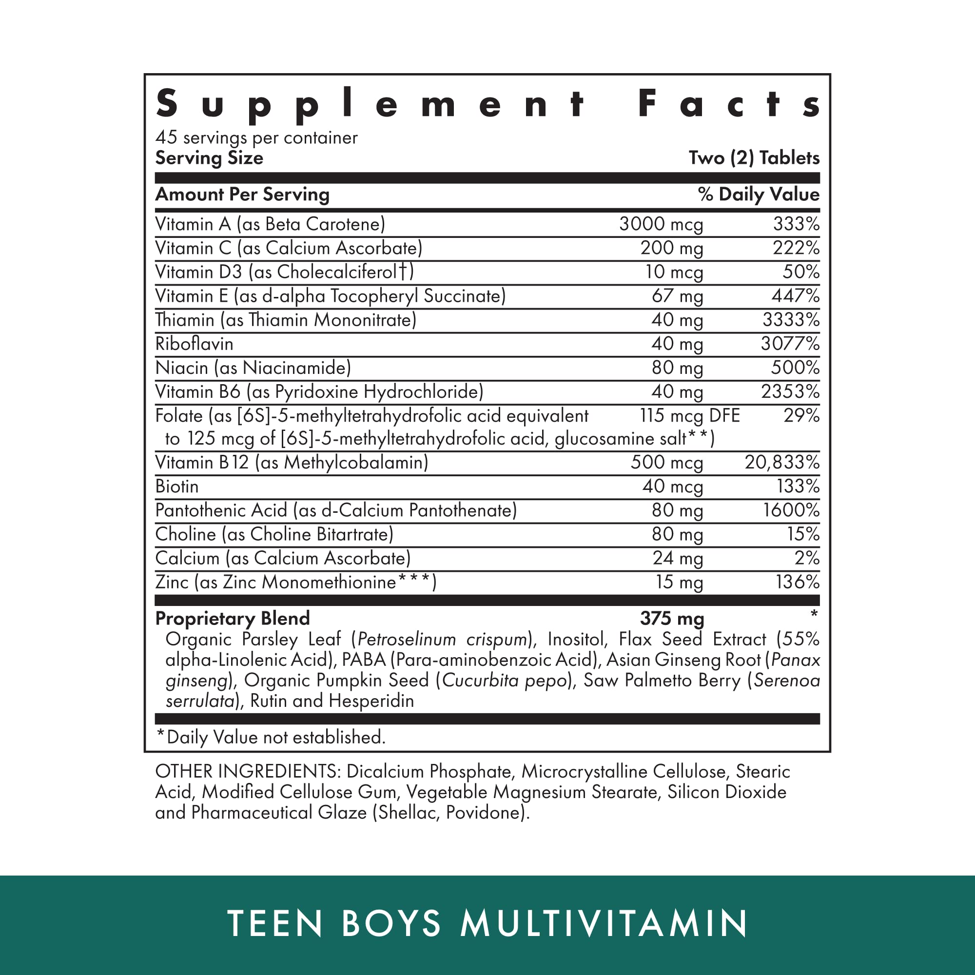 90 vegetarian tablets for teens