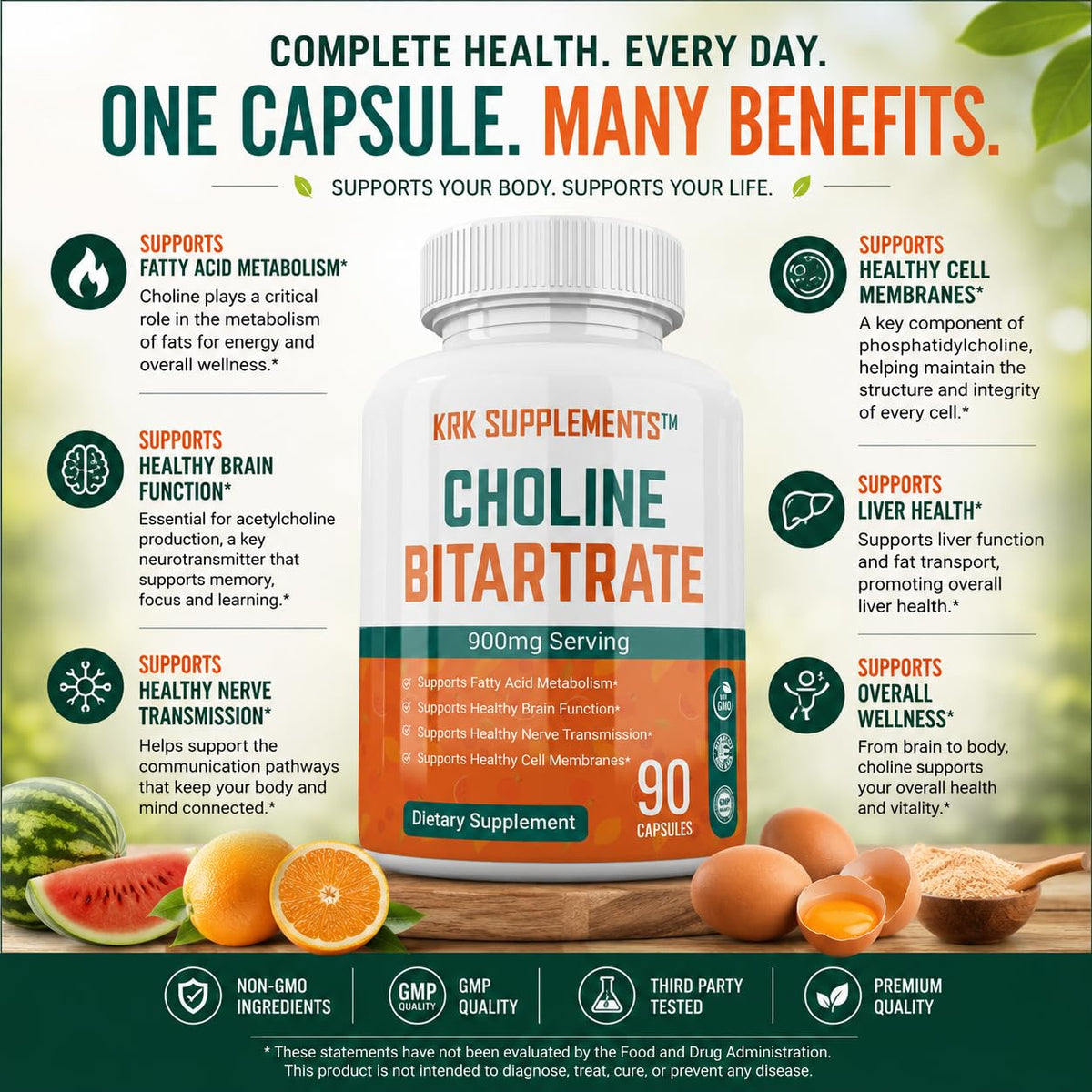 900 mg Choline Bitartrate for cognitive support