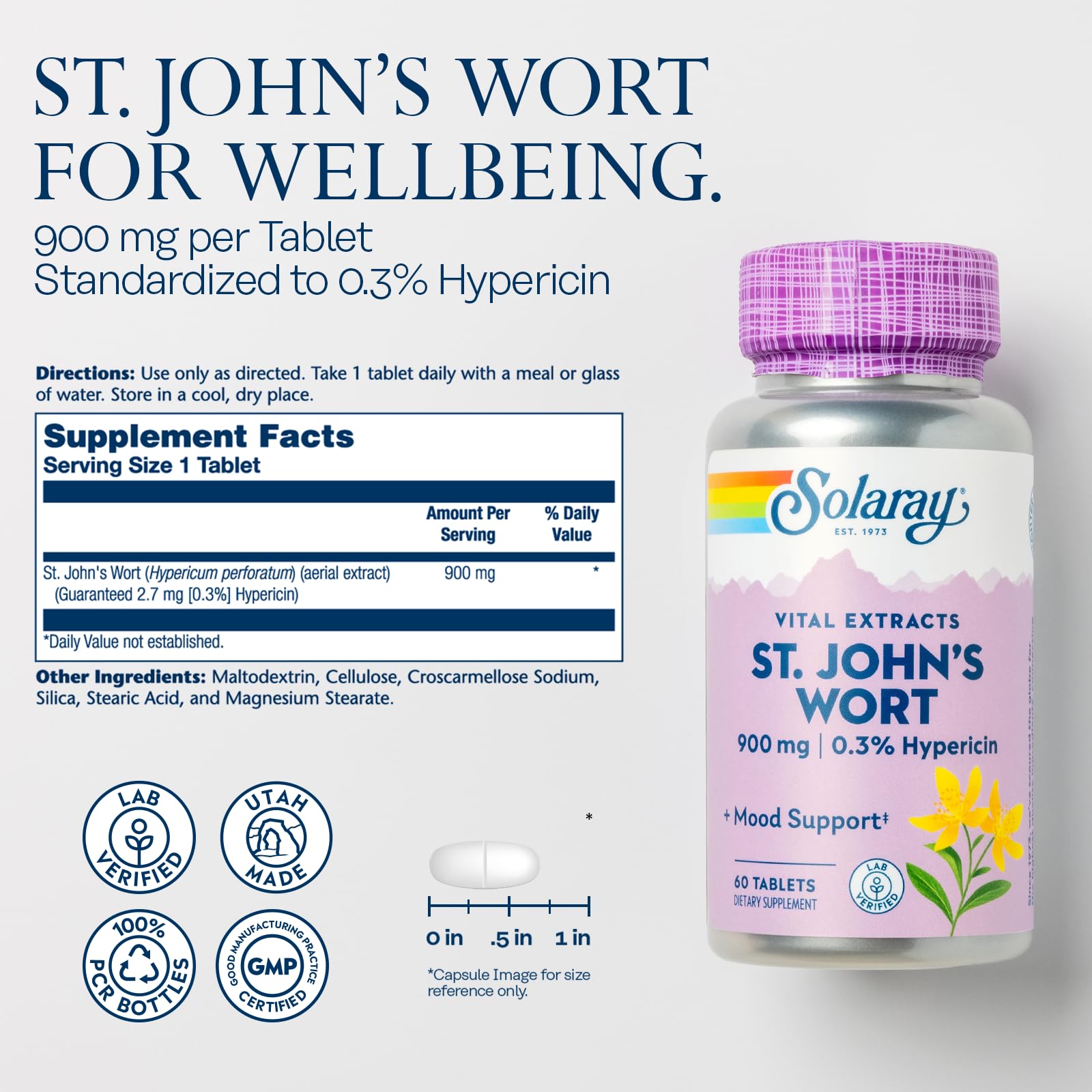 900 mg St. John's Wort tablets for wellness
