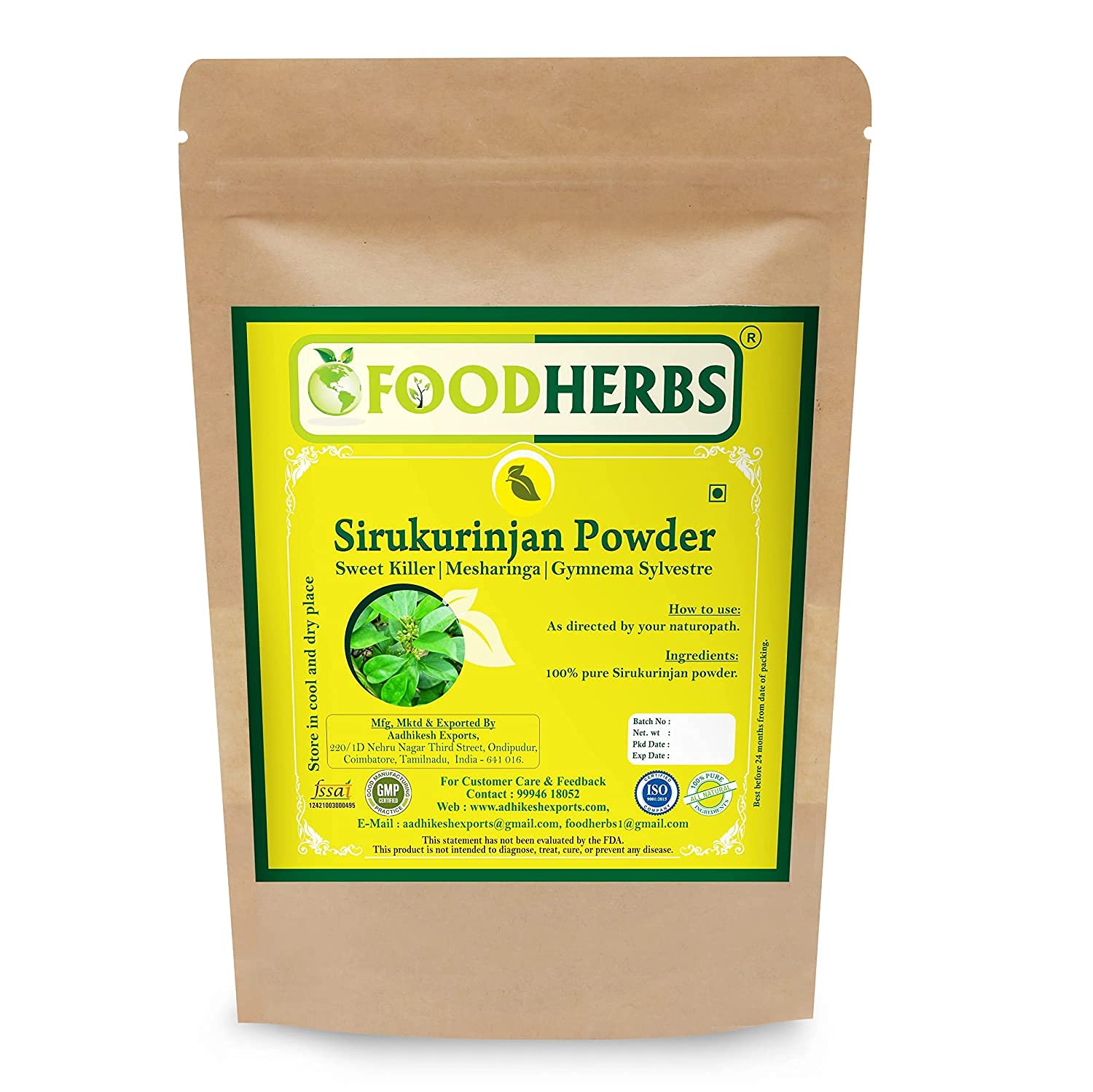 A.K.Foodherbs Sirukurinjan Powder benefits