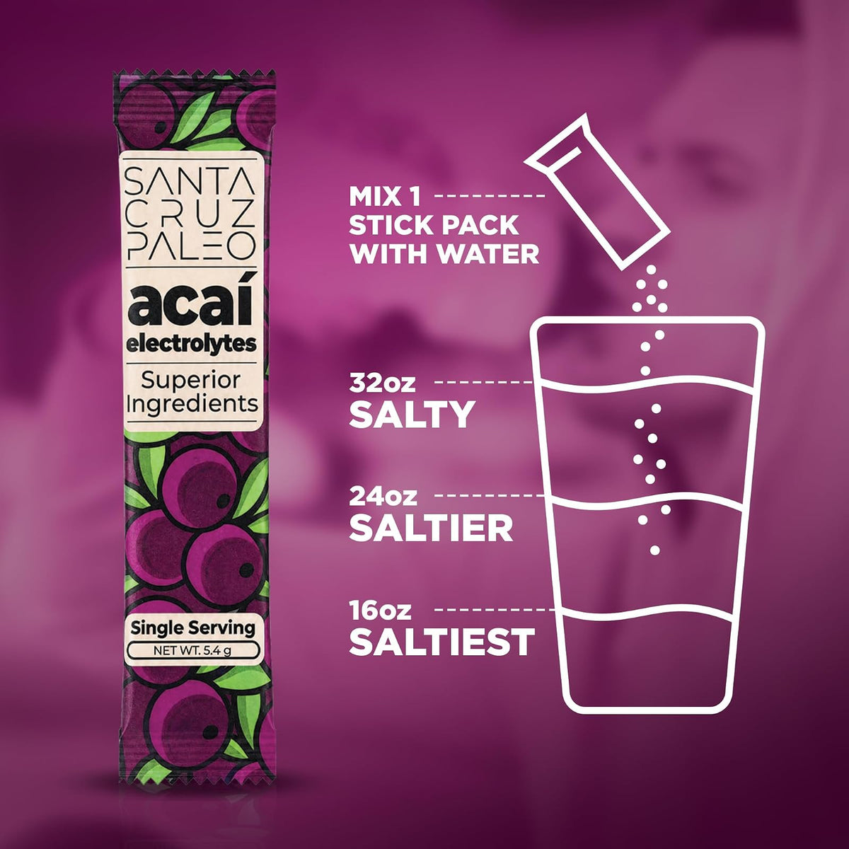 Acai flavoured electrolyte drink mix