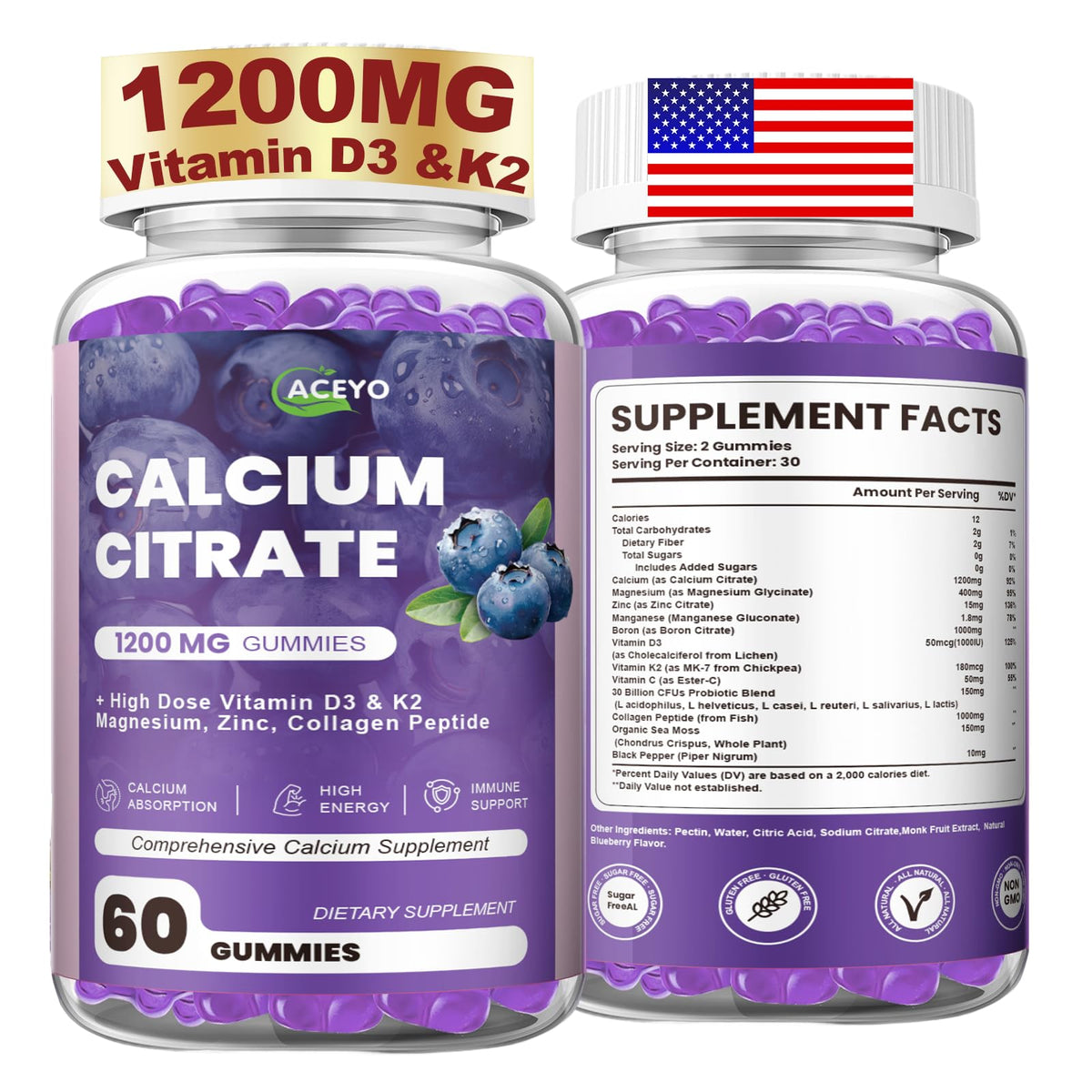 ACEYO calcium citrate gummies for strong bones