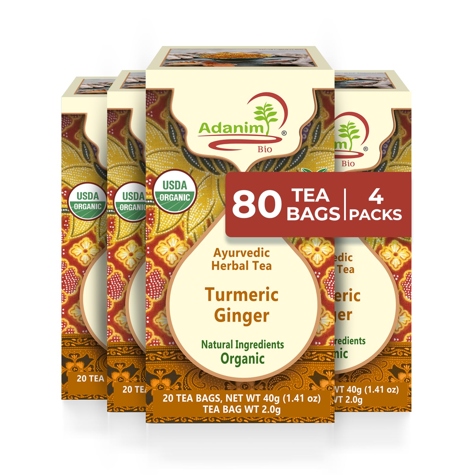 Adanim organic turmeric ginger tea bags