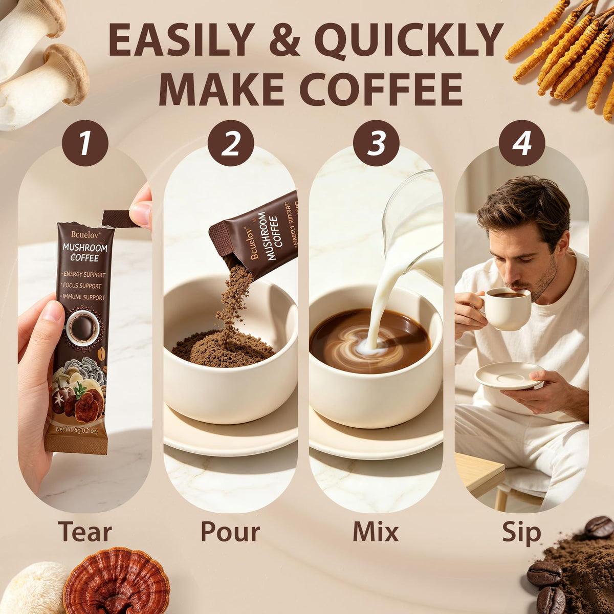 Adaptogenic mushroom coffee for wellness