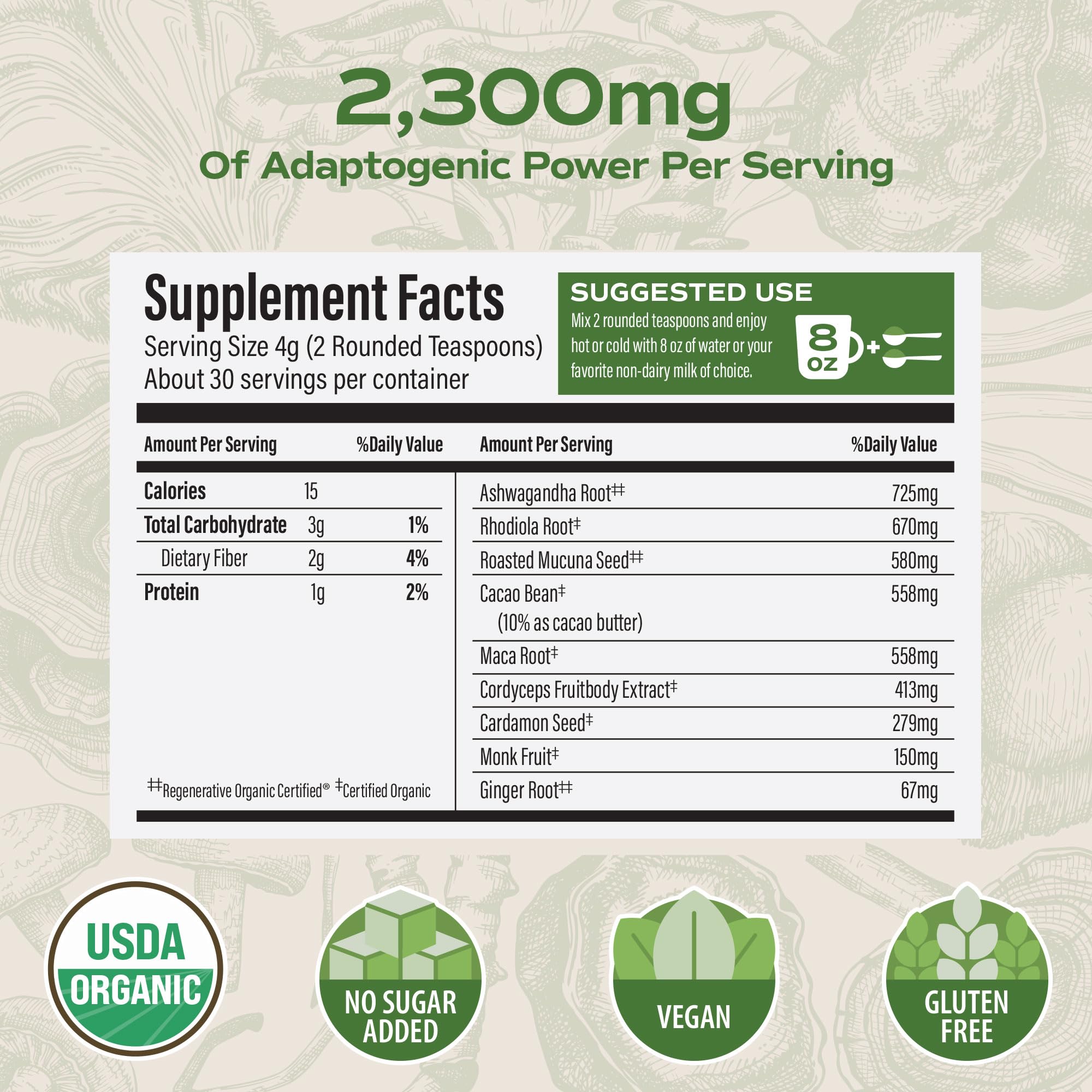 Adaptogenic mushroom powder for stress relief