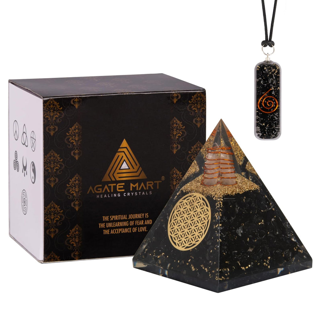 Agate Mart orgonite pyramid with black tourmaline