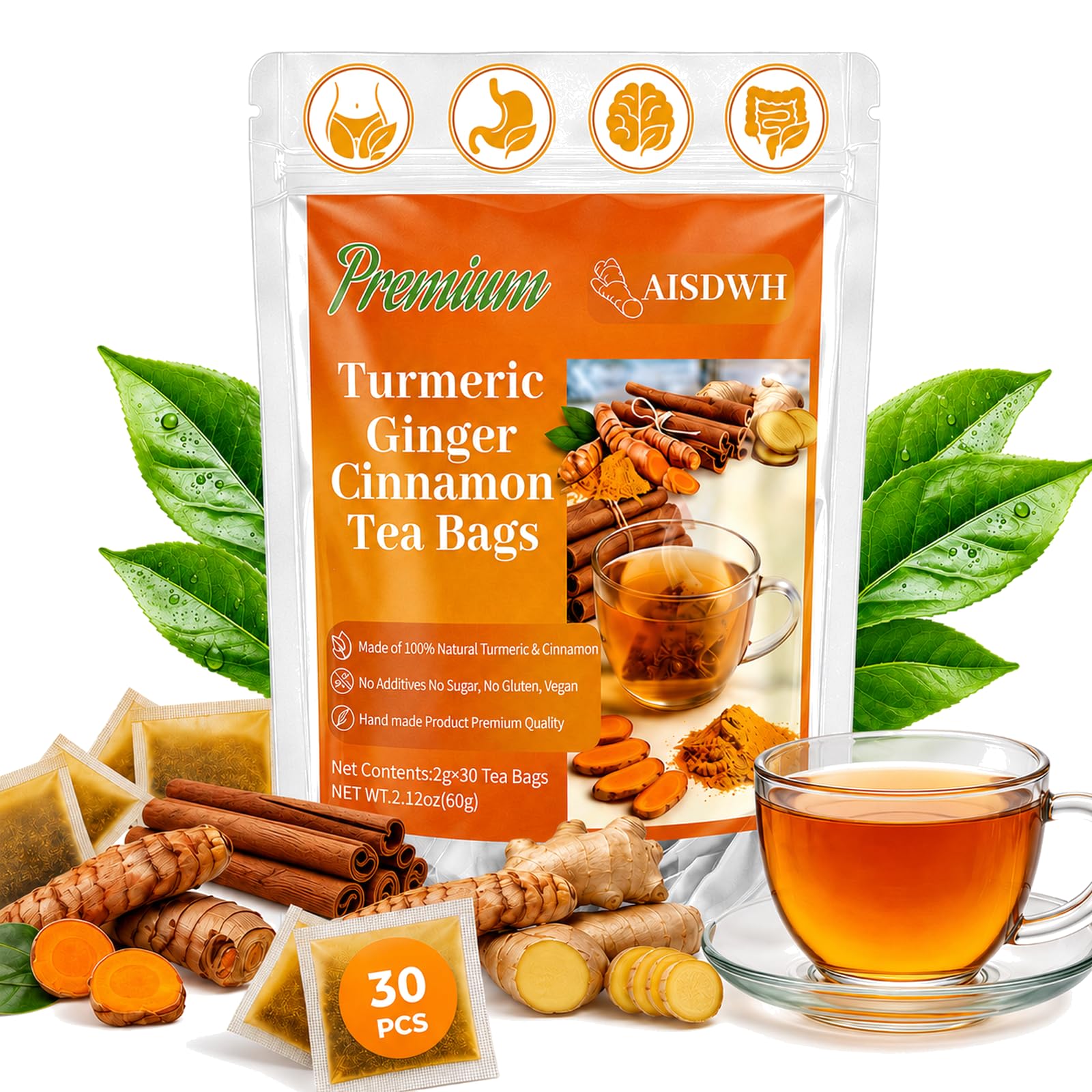 AISDWH turmeric ginger cinnamon tea bags