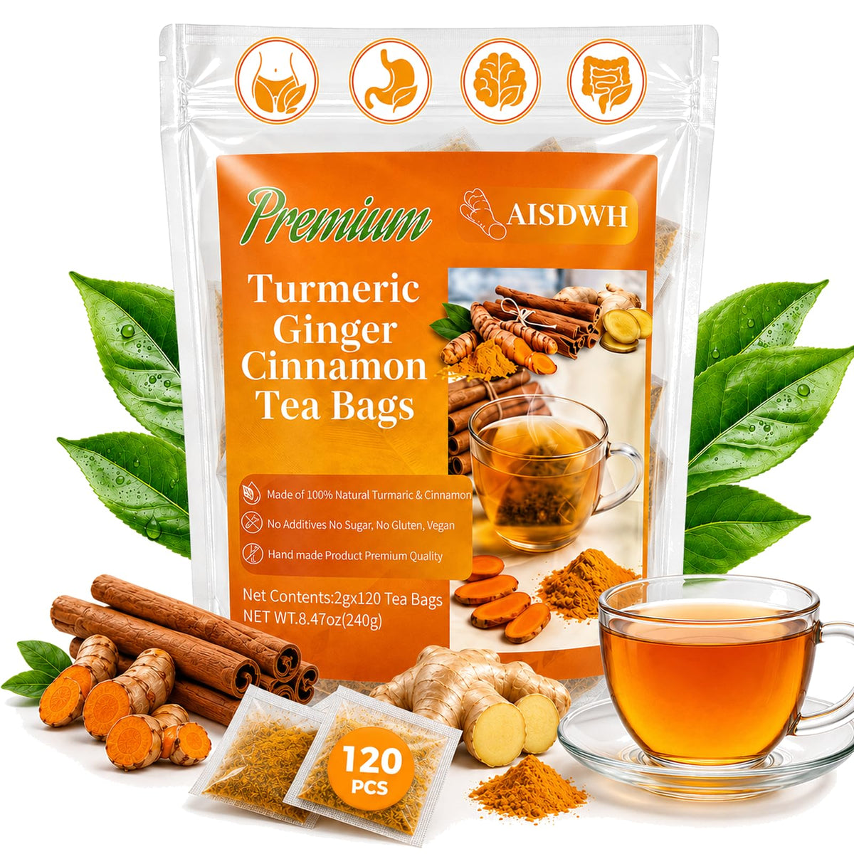 AISDWH turmeric ginger cinnamon tea bags