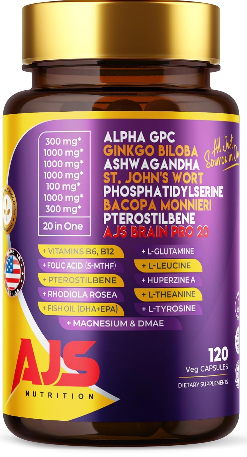 AJS Alpha GPC brain supplement capsules