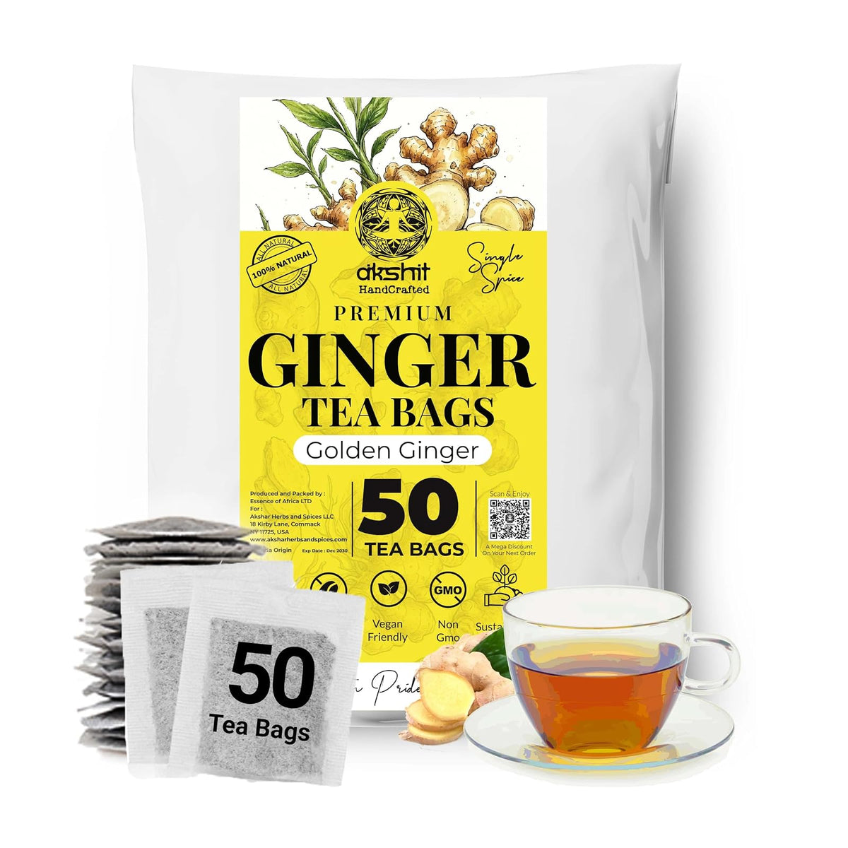 Akshit ginger tea bags for wellness
