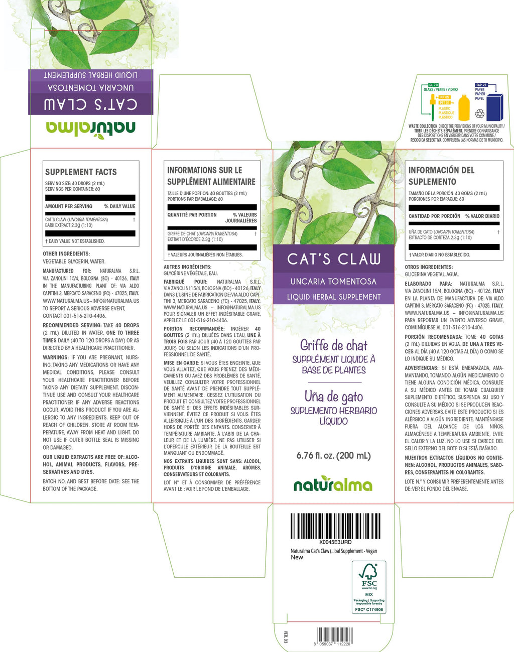 Alcohol-free Cat's Claw extract drops