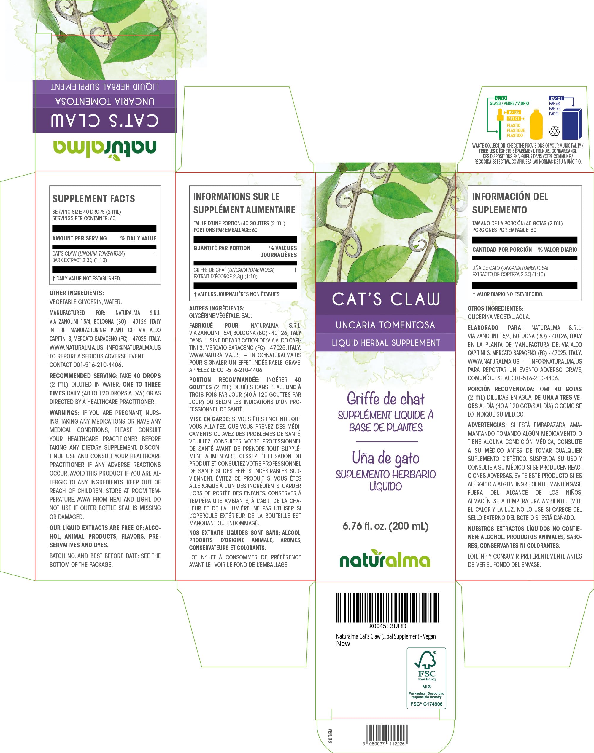 Alcohol-free Cat's Claw extract drops
