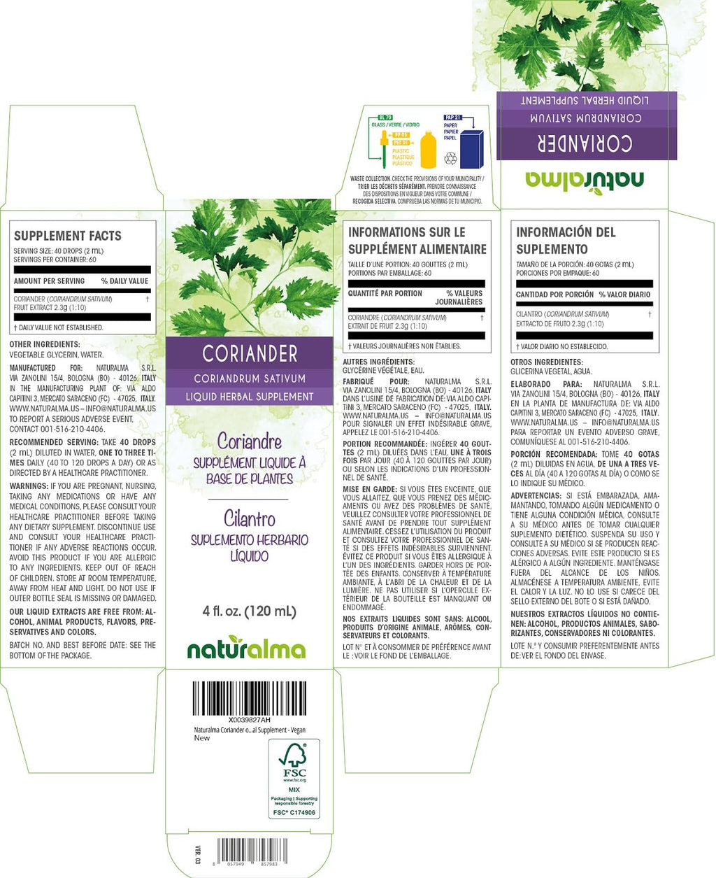 Alcohol-free cilantro extract drops