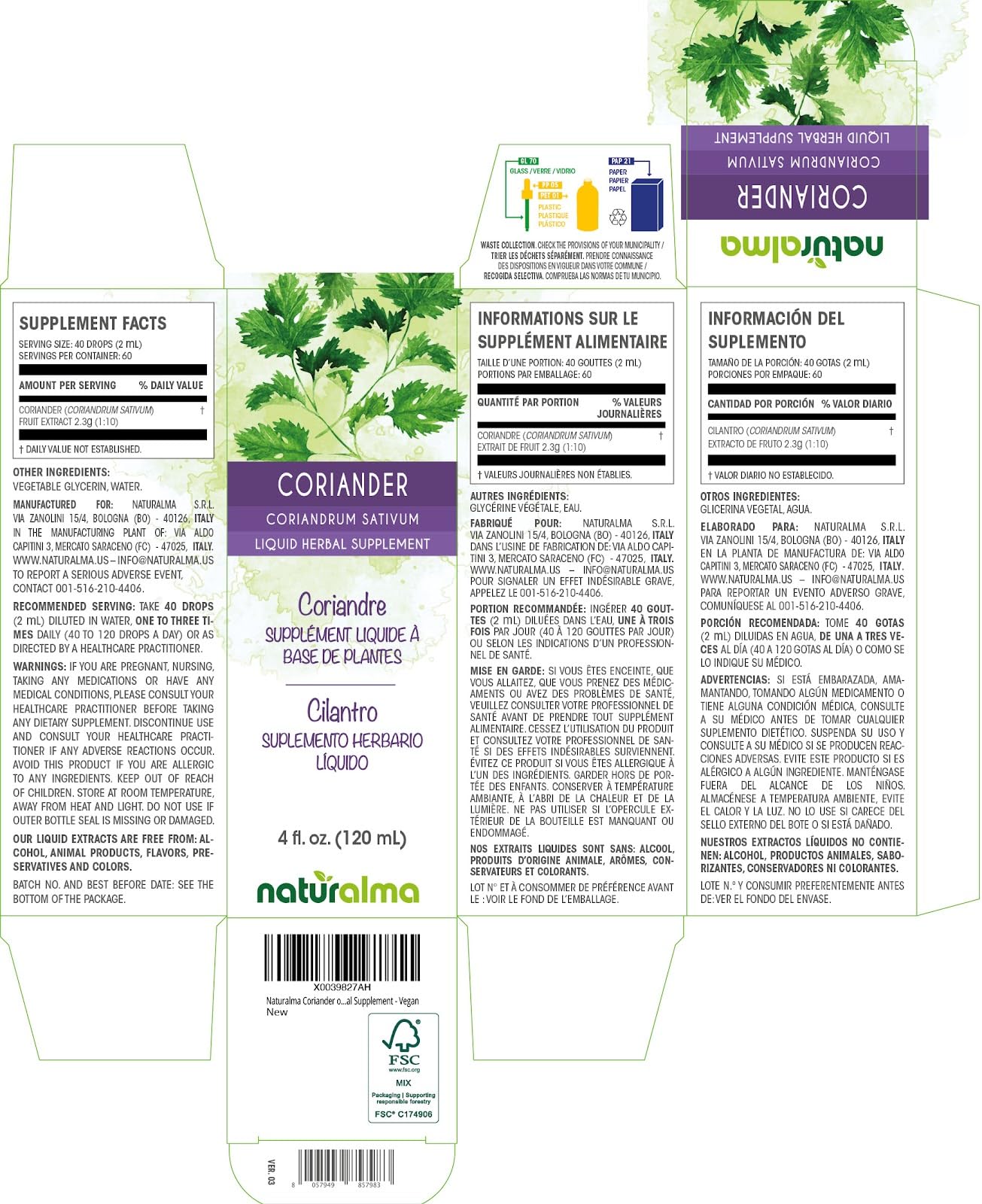 Alcohol-free cilantro extract drops