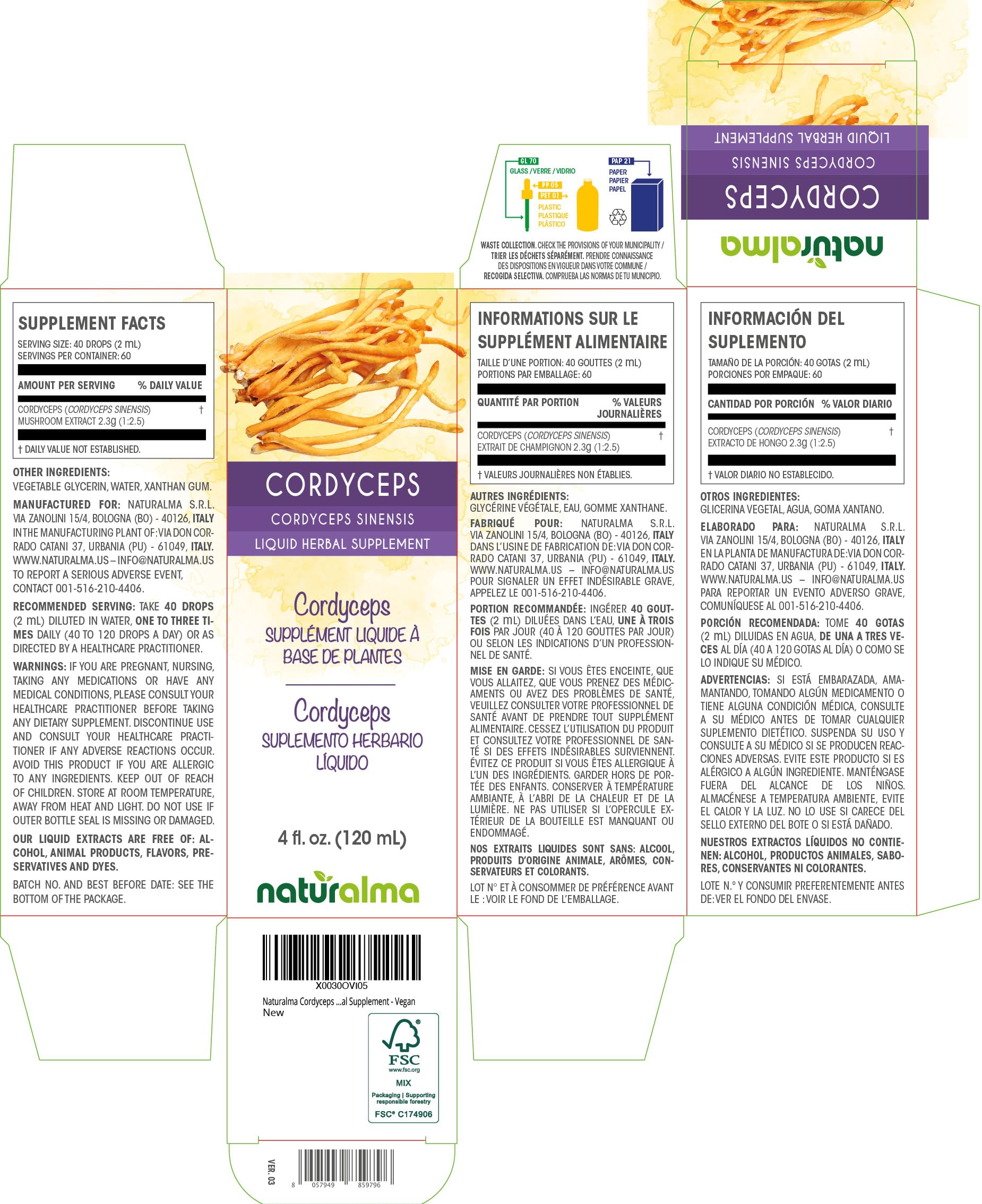Alcohol-free Cordyceps mushroom tincture