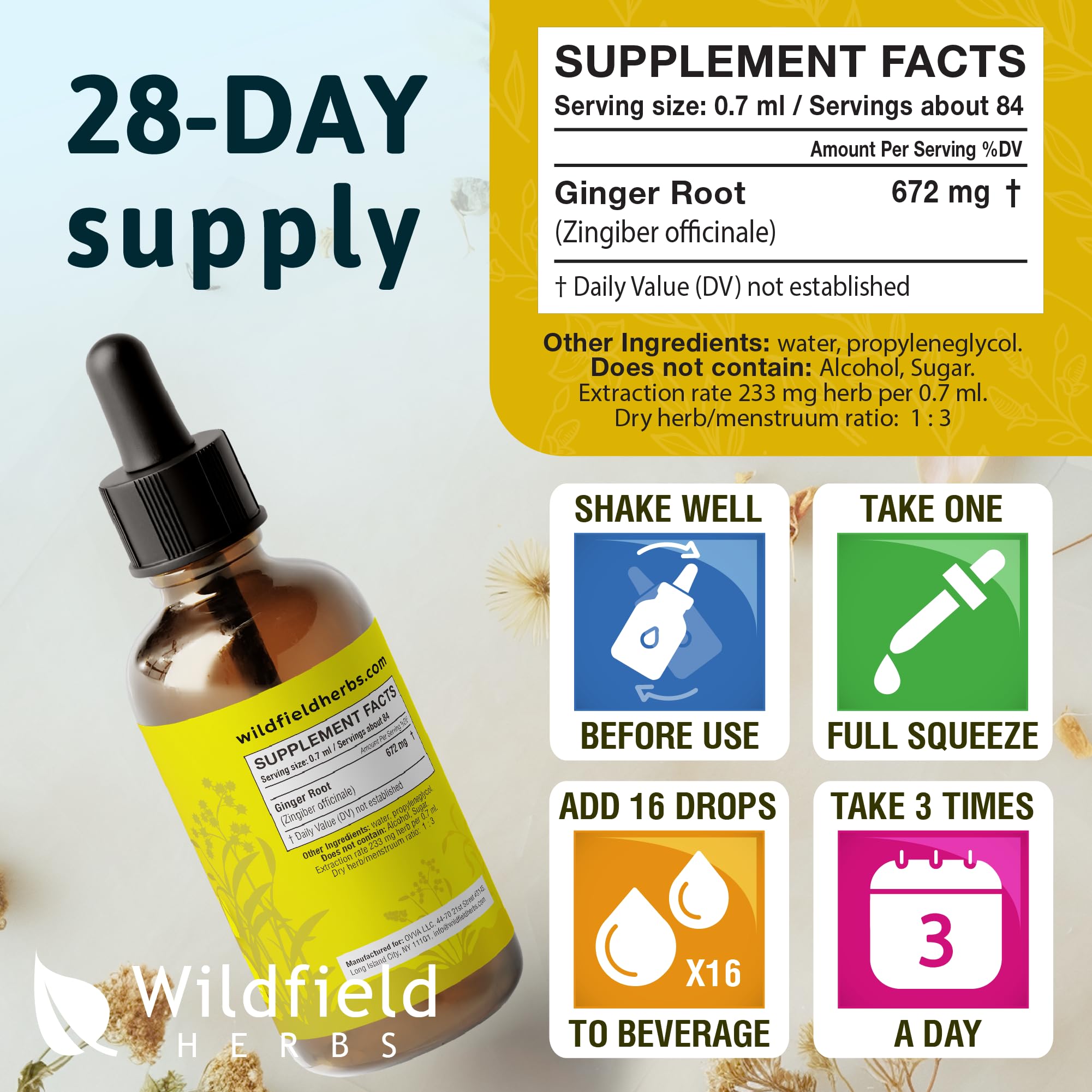 Alcohol-free ginger root extract drops