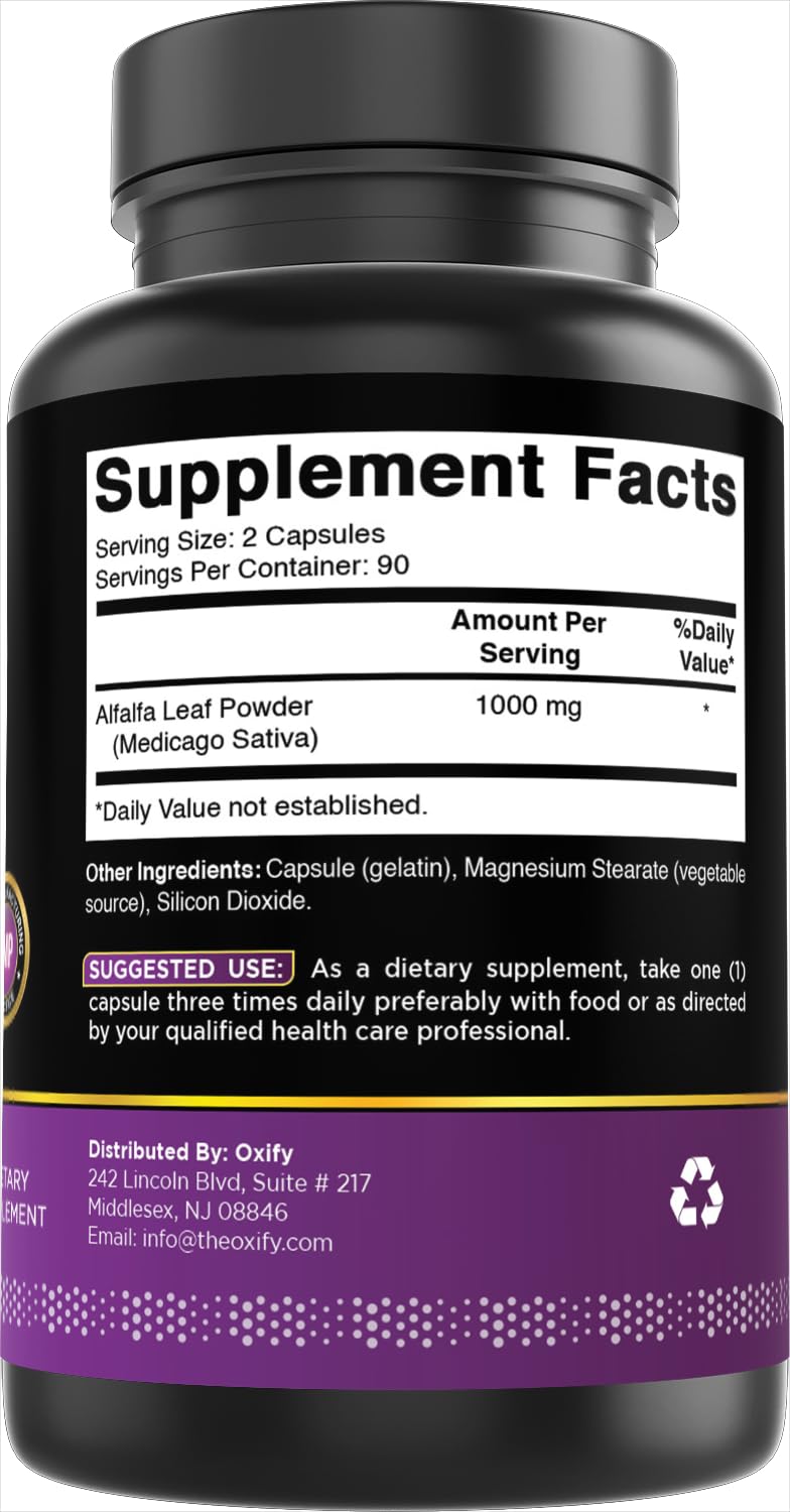 Alfalfa capsules by Oxify for wellness