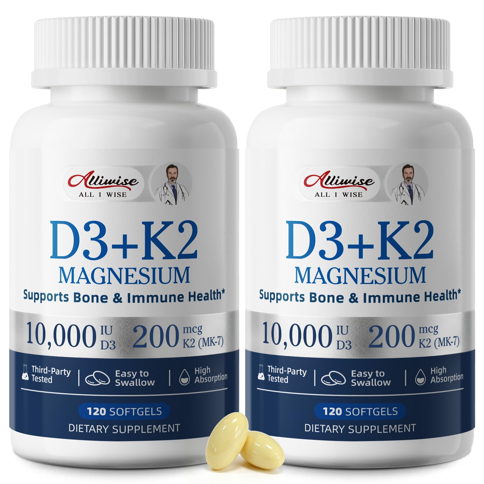 Alliwise D3 K2 softgels for bone health