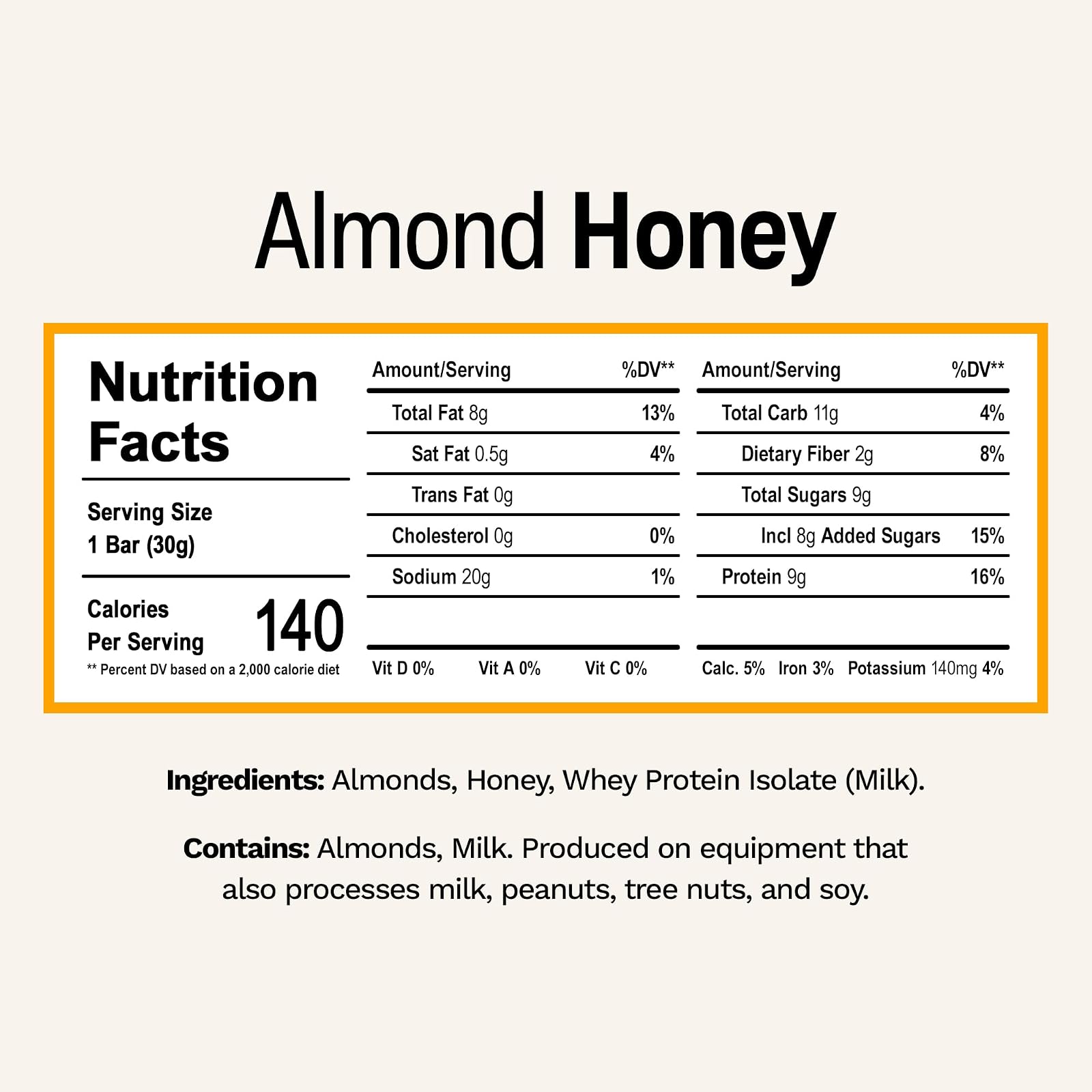 Almond honey protein bars snack
