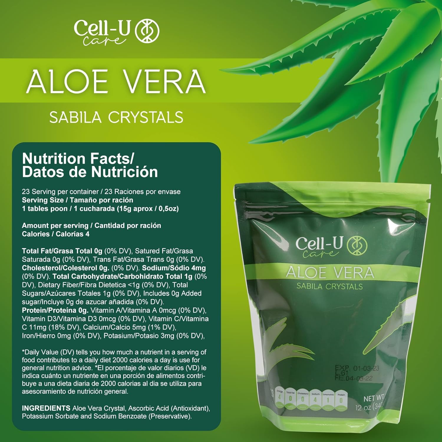 Aloe vera crystals for hydration