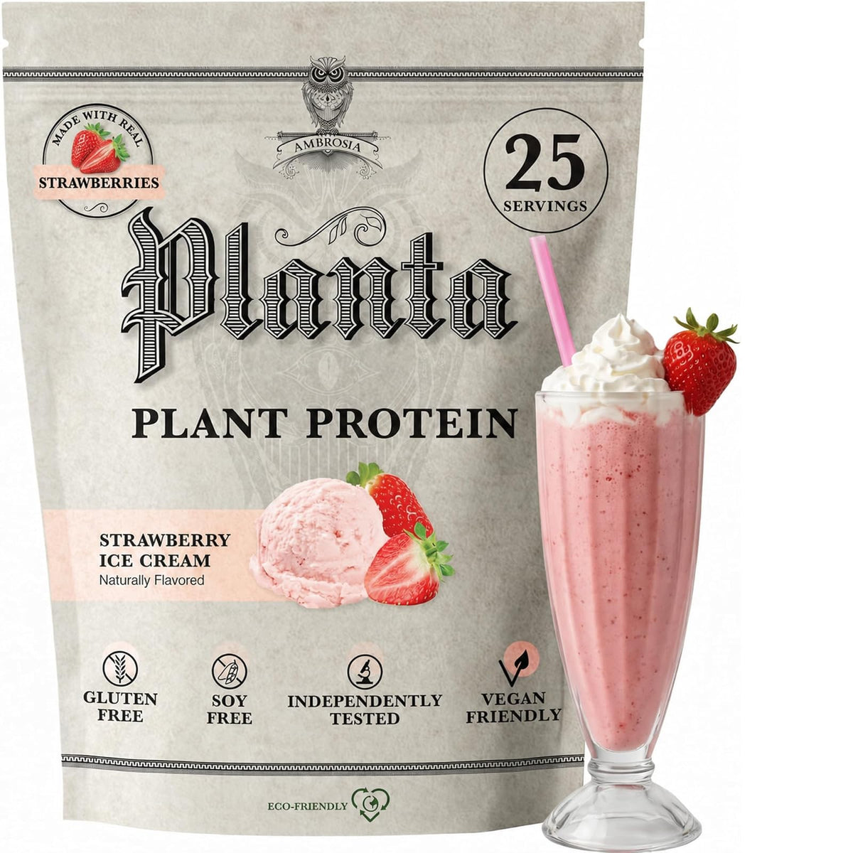 Ambrosia plant protein powder strawberry