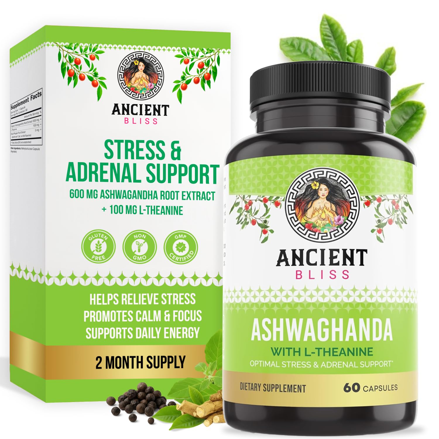Ancient Bliss ashwagandha capsules for stress relief