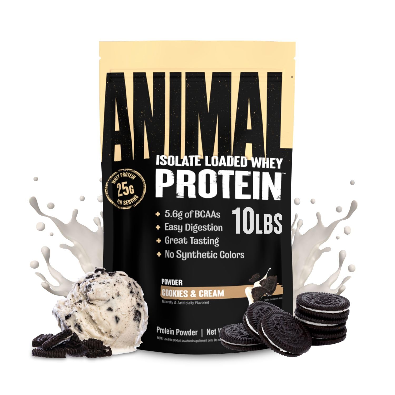 Animal whey protein isolate cookies and cream