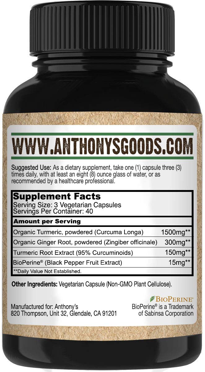 Anthony's turmeric capsules for inflammation support
