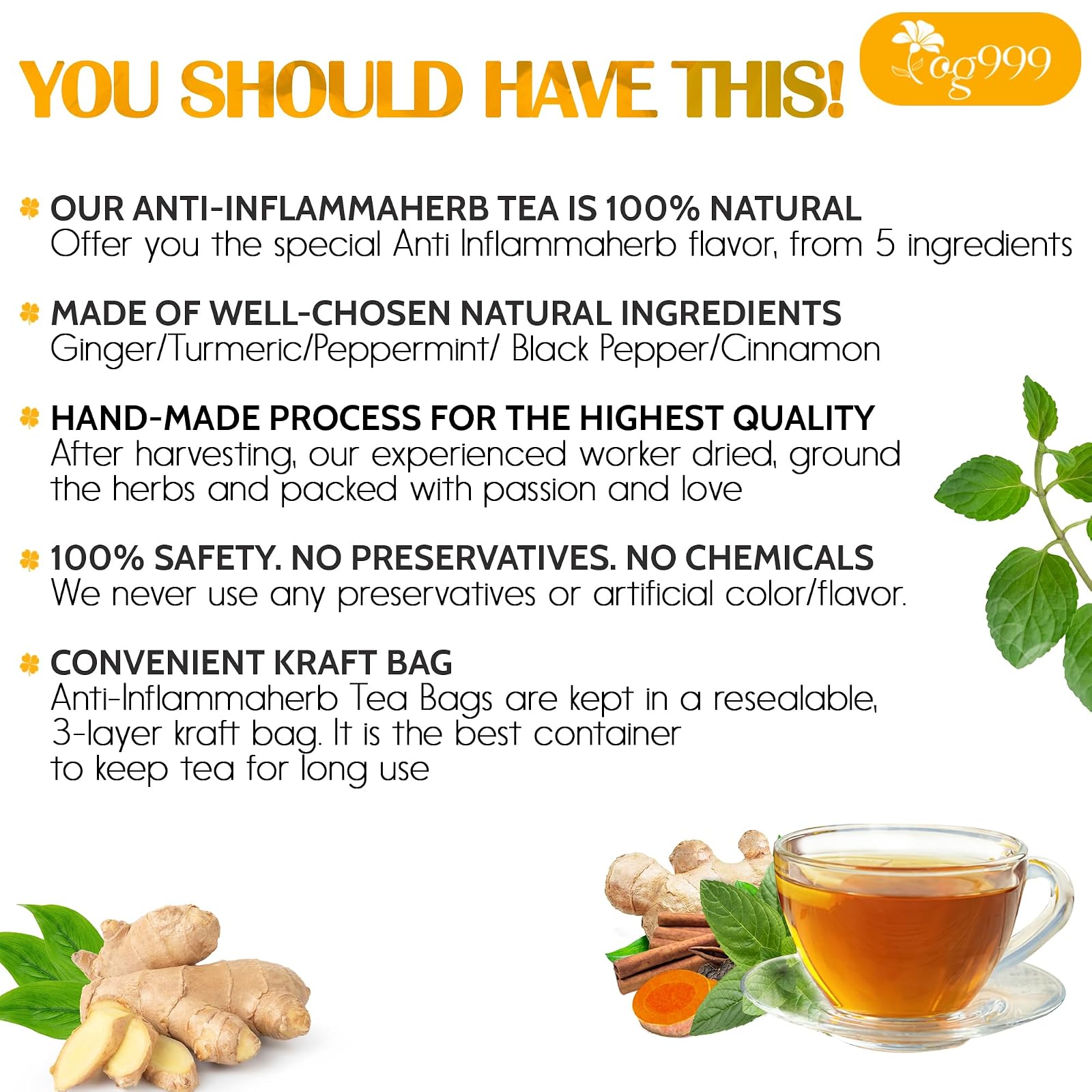 anti-inflammatory ginger tea bags