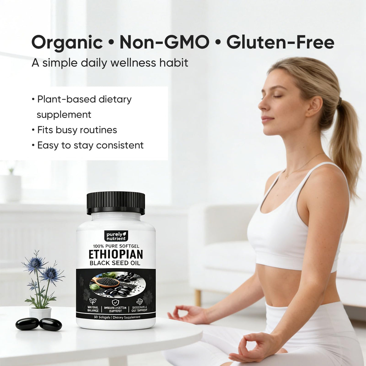 Antioxidant-rich black seed oil supplement