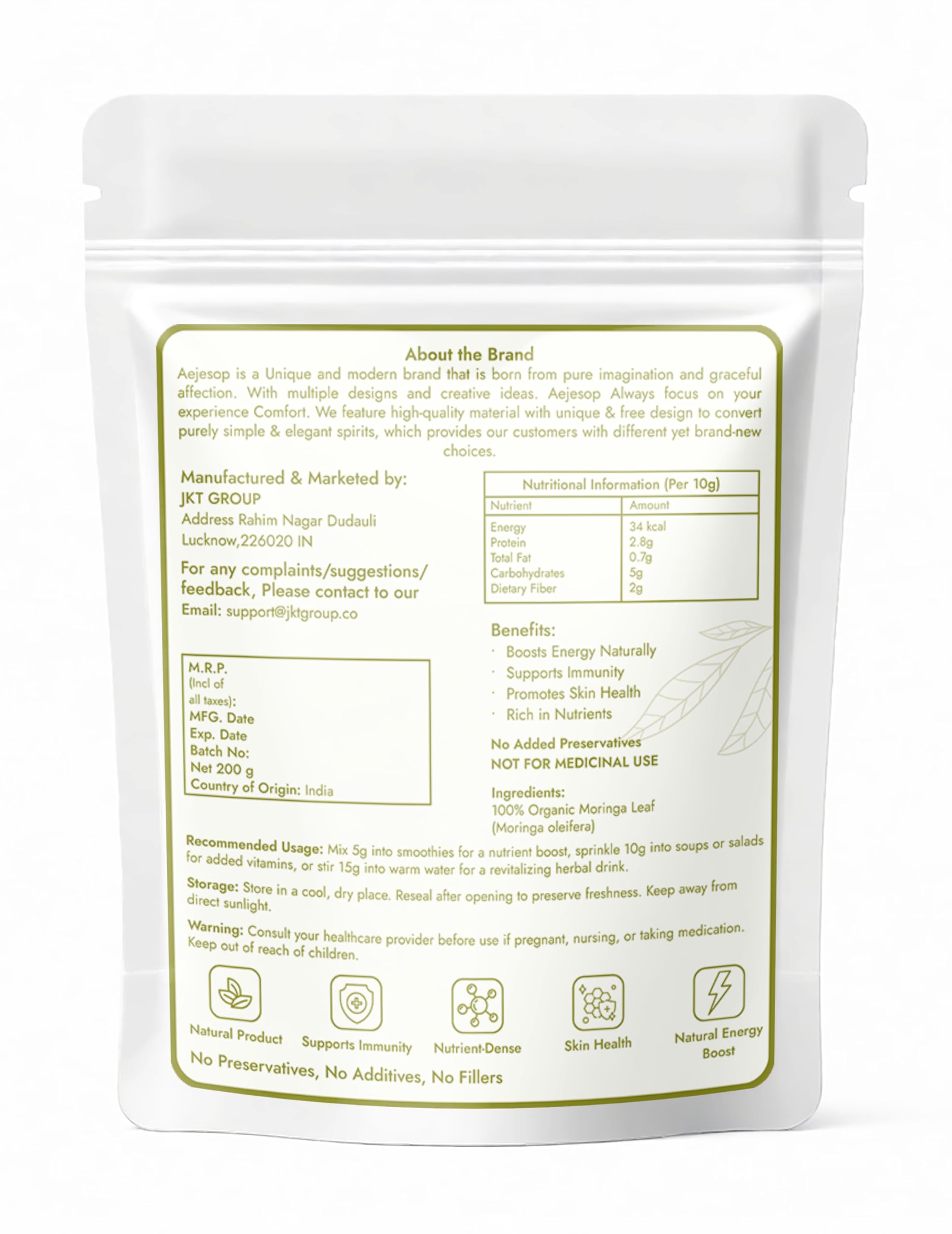 Antioxidant-rich Moringa leaf powder