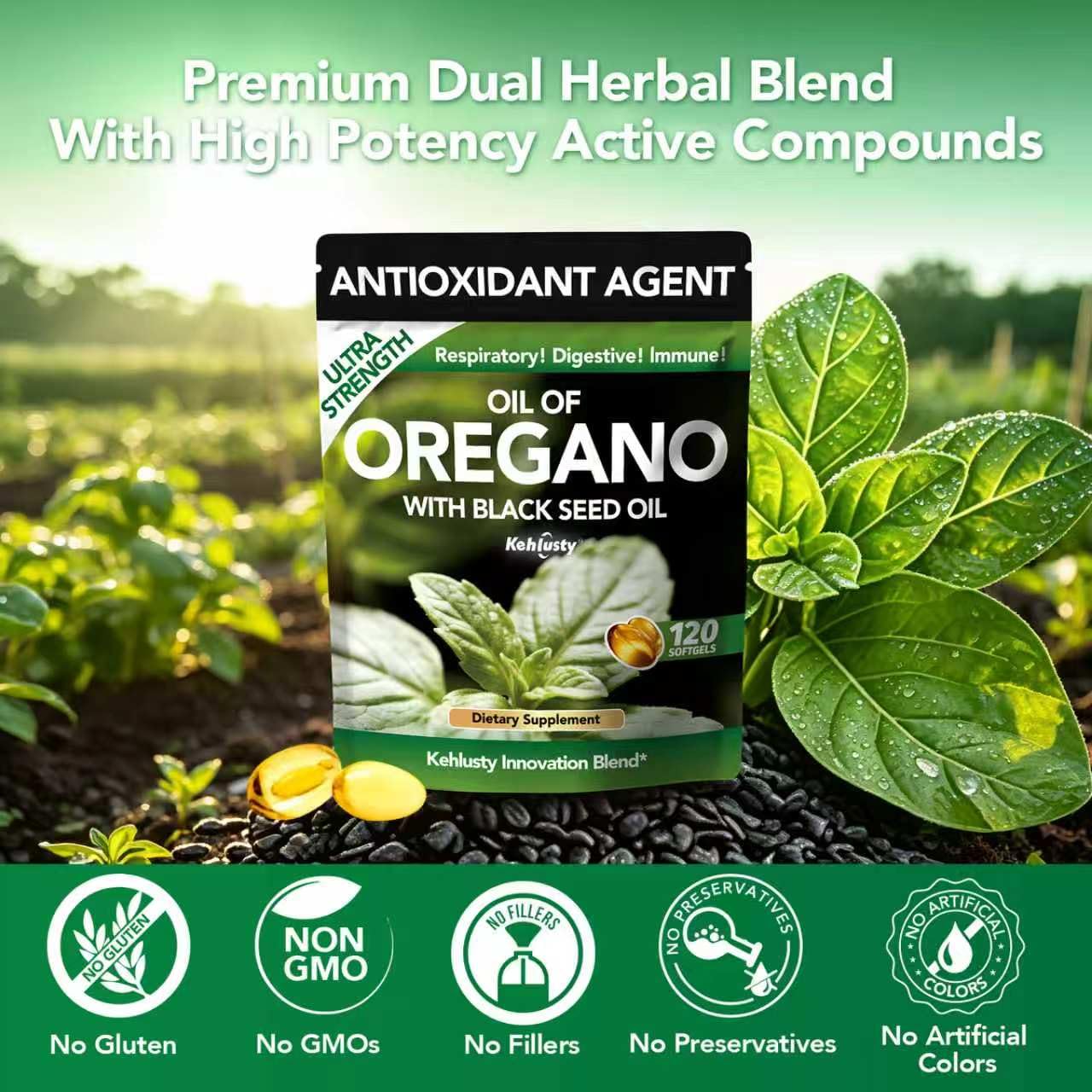 Antioxidant-rich oregano oil capsules