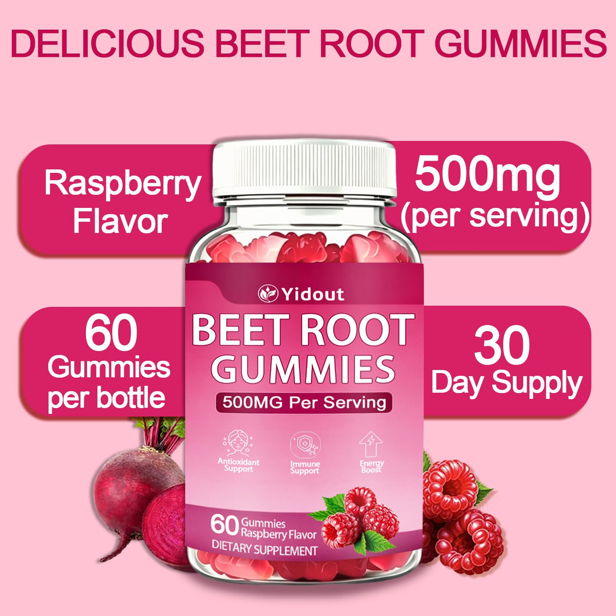 antioxidant-rich raspberry beet gummies