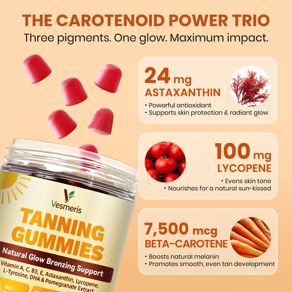 Antioxidant-rich tanning gummies for skin health