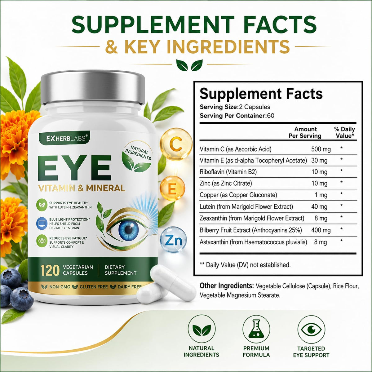 Antioxidant support with Lutein and Zeaxanthin