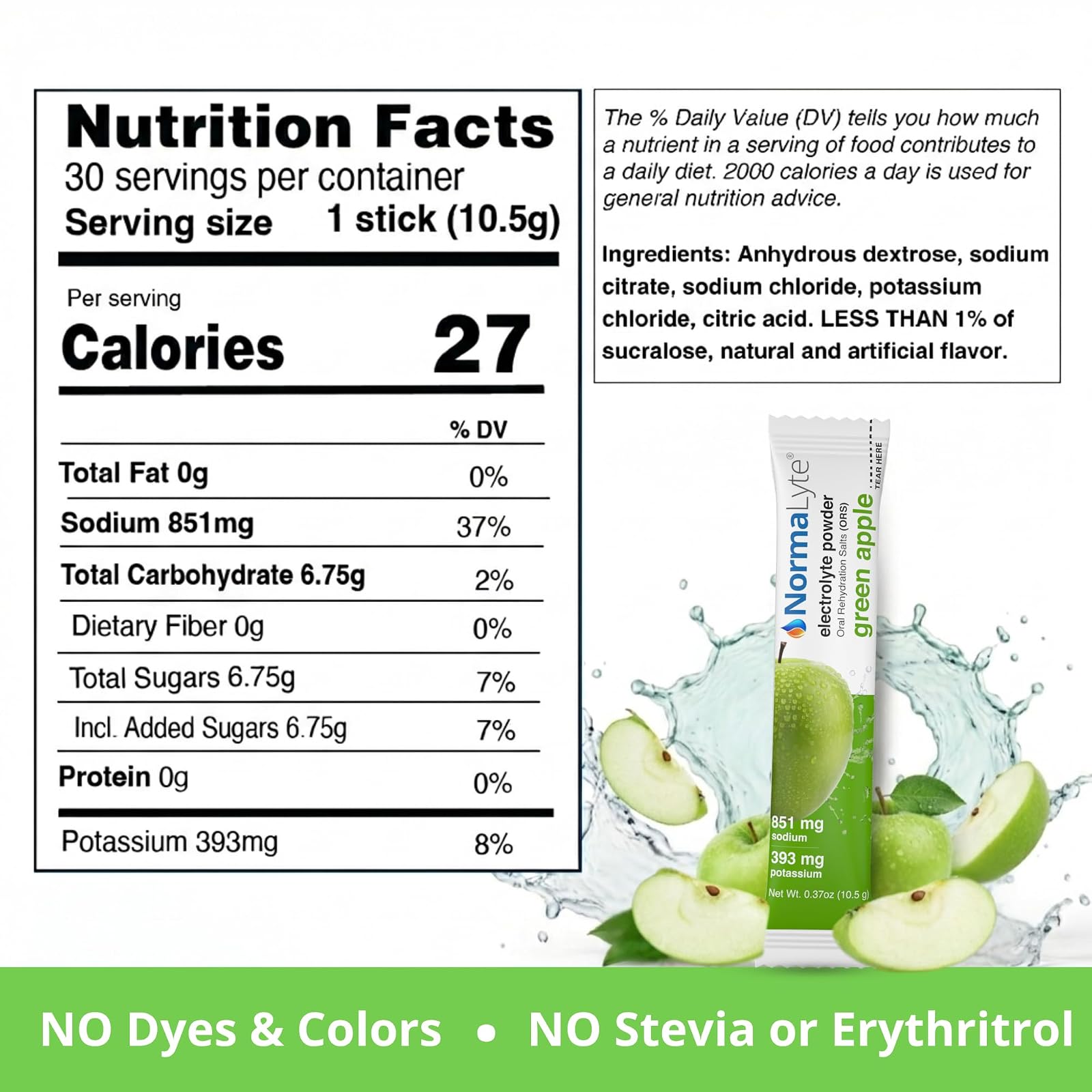 Apple flavour electrolyte powder packets