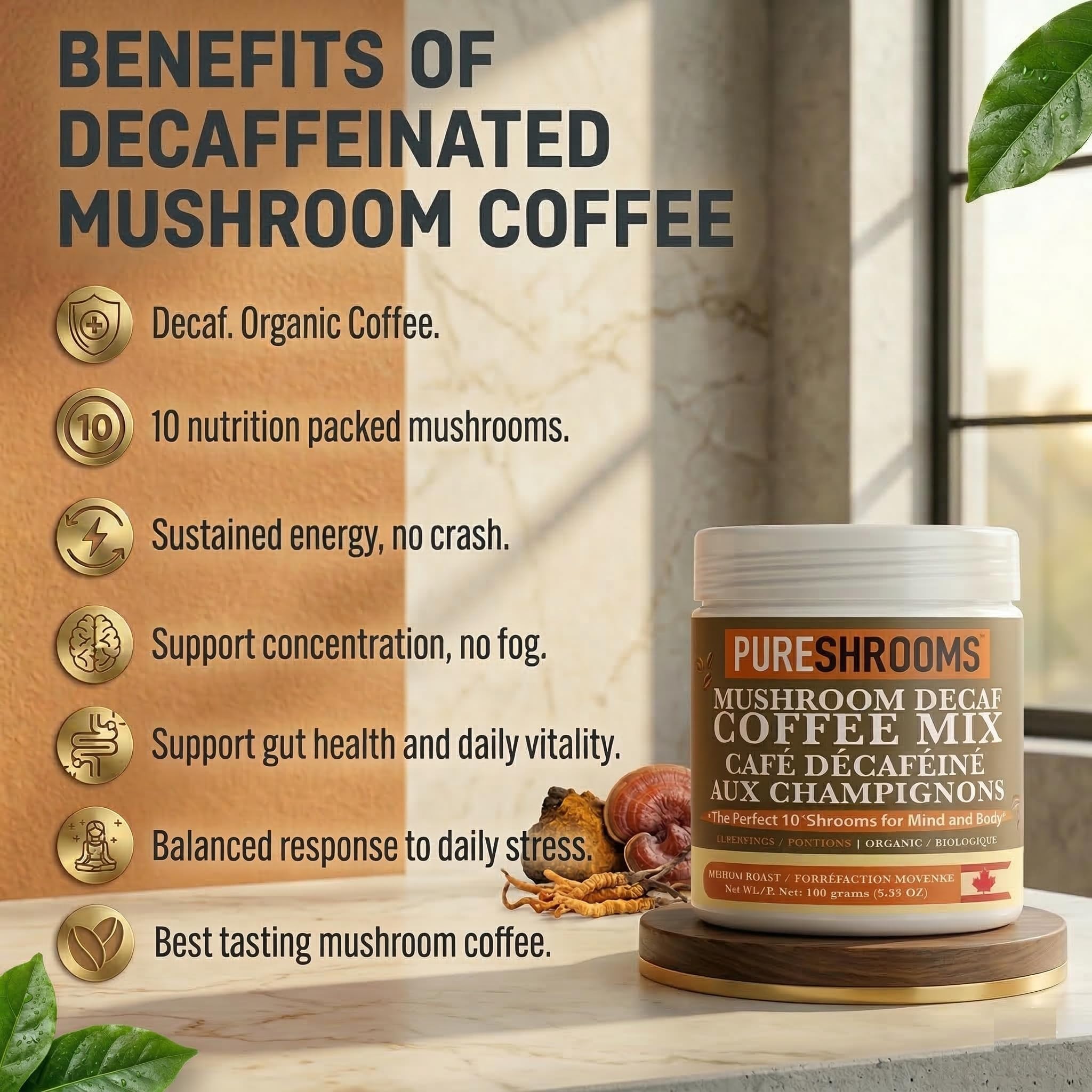 Arabica coffee with medicinal mushrooms
